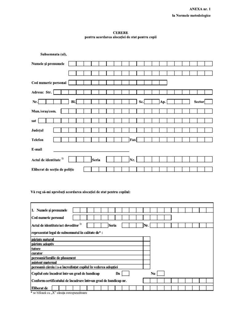 Cerere Alocatie de Stat PDF | PDF