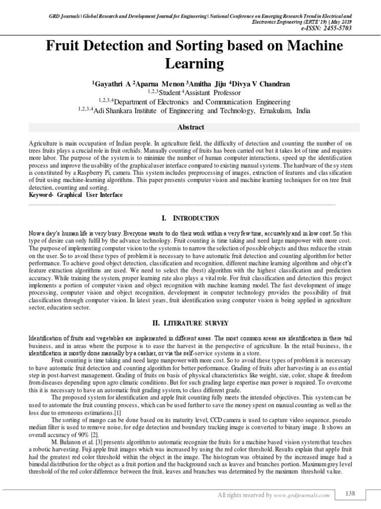 Fruit Detection And Sorting Based On Machine Learning Pdf Image Segmentation Computer Vision
