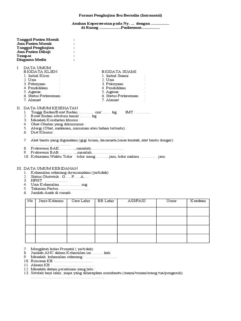 Format Askep Persalinan | PDF