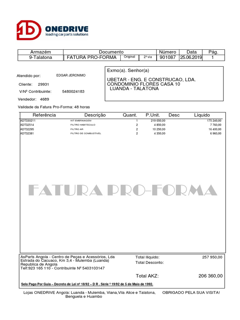 Pro Forma Toyota Hilux Onedrive | PDF