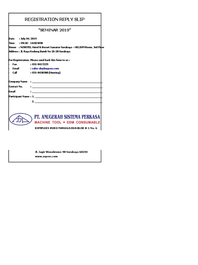 Registration Reply Slip: "SEMINAR 2019" | PDF