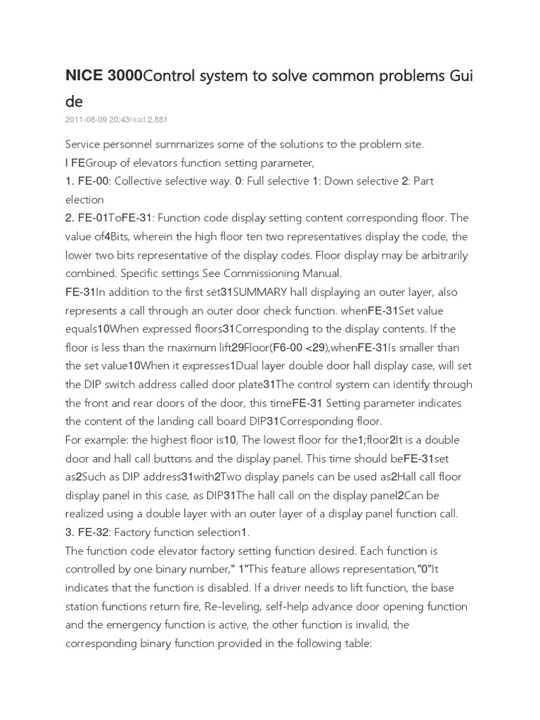 Nice 3000控制系统常见问题解决指南.zh Cn.en | PDF | Elevator | Switch