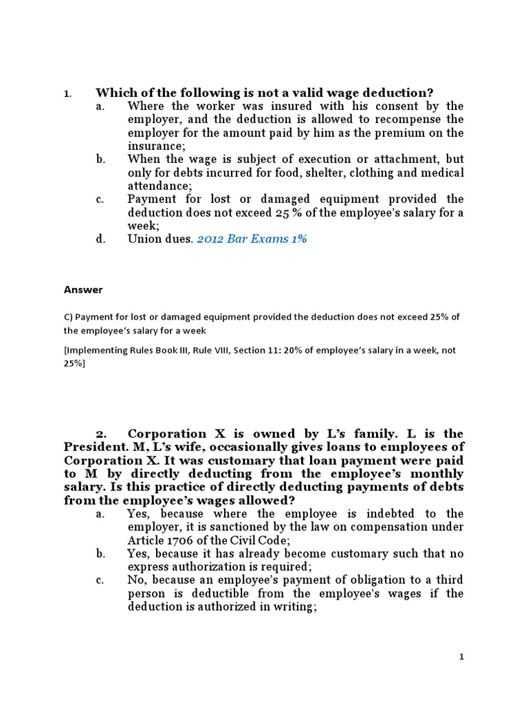 Validity of Wage Deductions and Liabilities | PDF | Wage | Employment