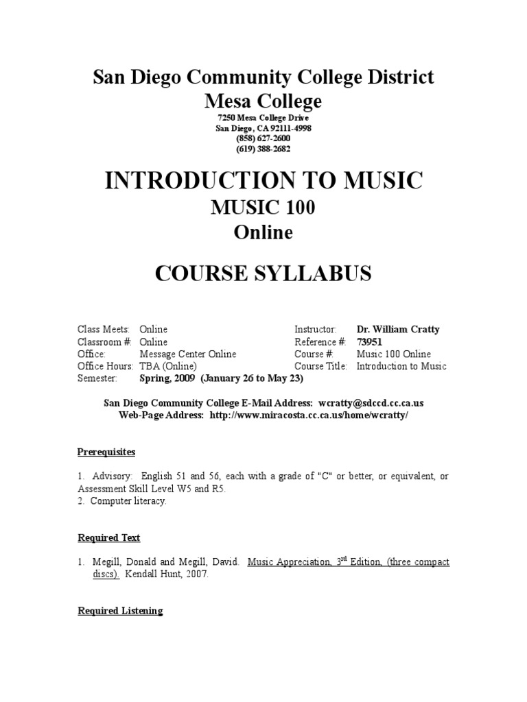 Introduction To Music: Course Syllabus | PDF | Academic Term | Composers