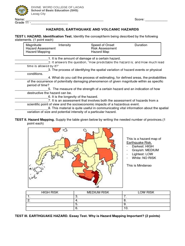 Long Quiz On Volcanic and Earthquake LONG | PDF | Earthquakes | Volcano