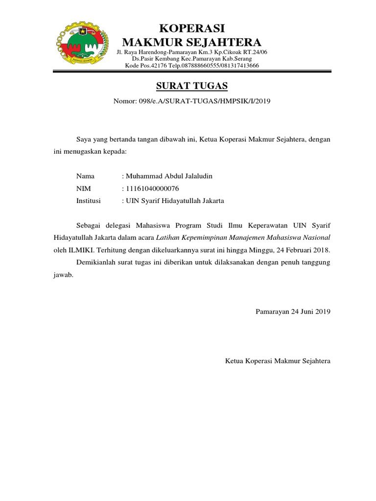 Surat Tugas Koperasi | PDF