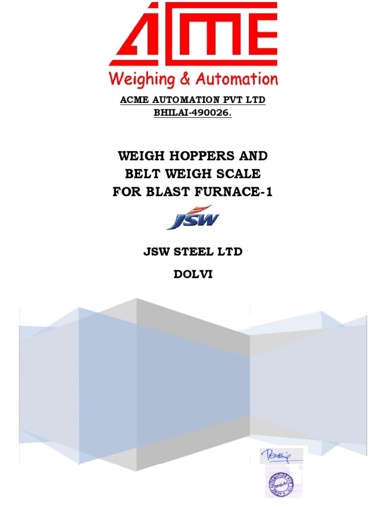 ACME Final Revised Offer Weigh Hopper and Belt Scale For JSW Dolvi BF ...