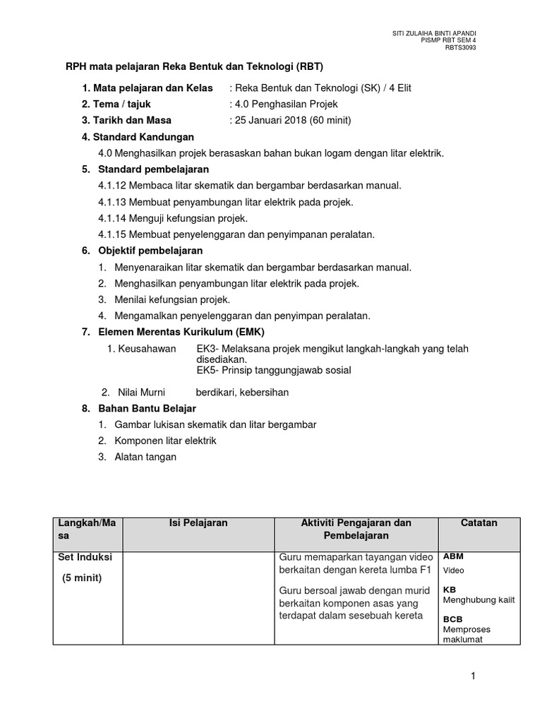 RPH RBT Tahun 4 | PDF
