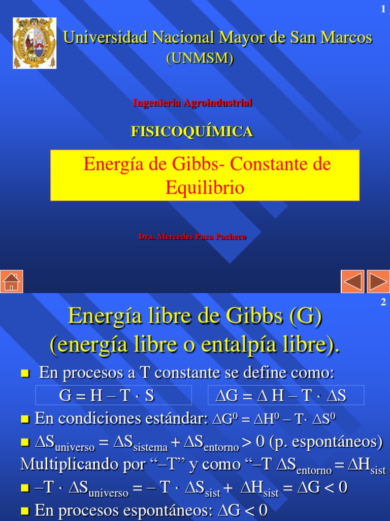 Semana 8 Energia Libre de Gibbs y Equilibrio Quimico PDF | PDF | Energía libre de Gibbs ...
