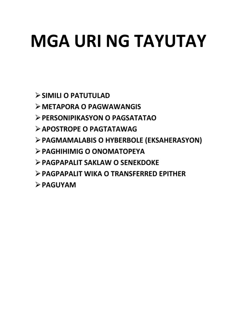 Mga Uri NG Tayutay | PDF