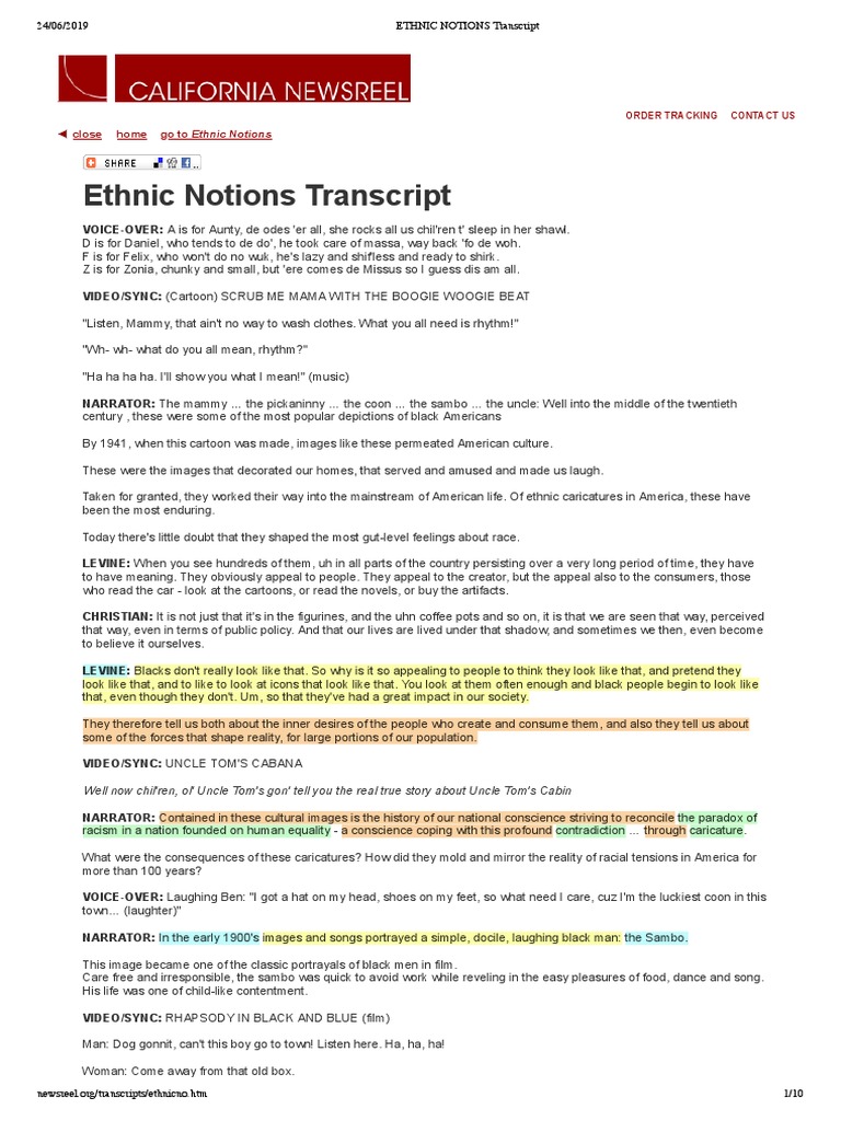 Ethnic Notions Transcript | PDF | Minstrel Show