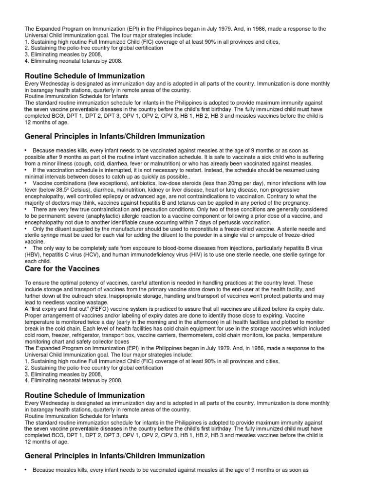 Philippines EPI Immunization Program History and Guidelines | PDF ...