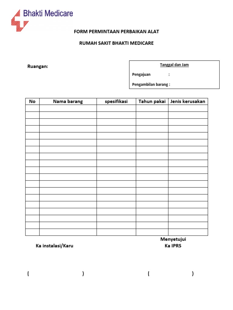 Form Permintaan Perbaikan Alat | PDF