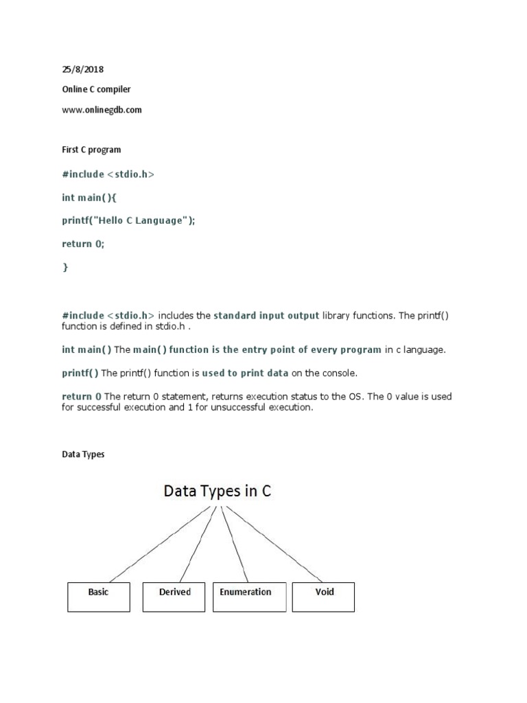 25/8/2018 Online C Compiler: #Include Int Main (Printf ("Hello C ...