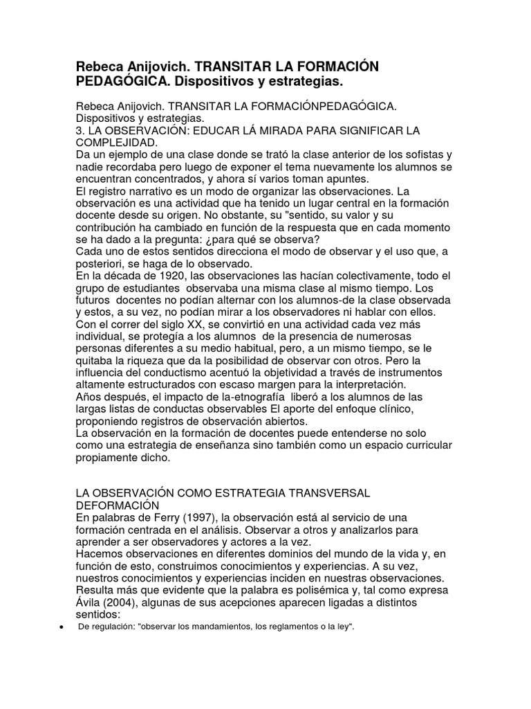Rebeca Anijovich Observación Pdf Hora Aprendizaje