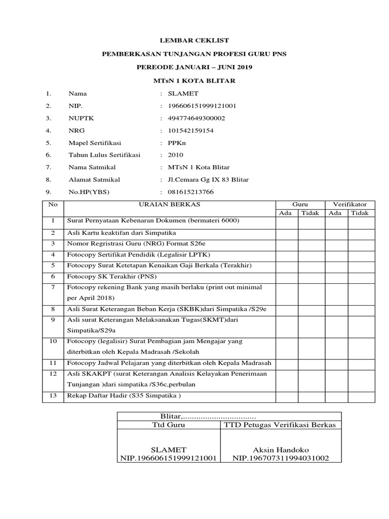 Lembar Ceklist | PDF