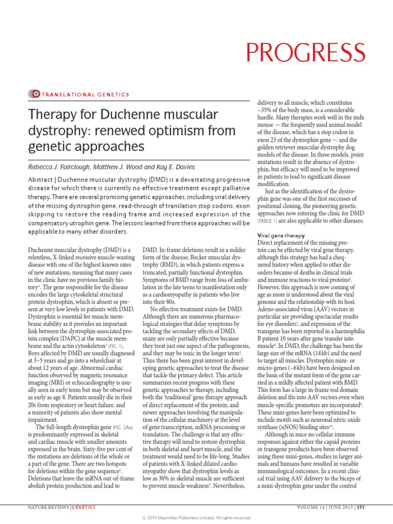 Dmd Therapy Pdf Muscular Dystrophy Biotechnology