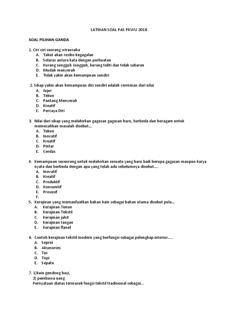Latihan Soal Pas Pkwu | PDF