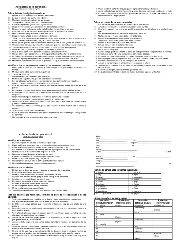 Corrección de Tildes y Comas en Oraciones y Sustantivos | PDF | Puntuación
