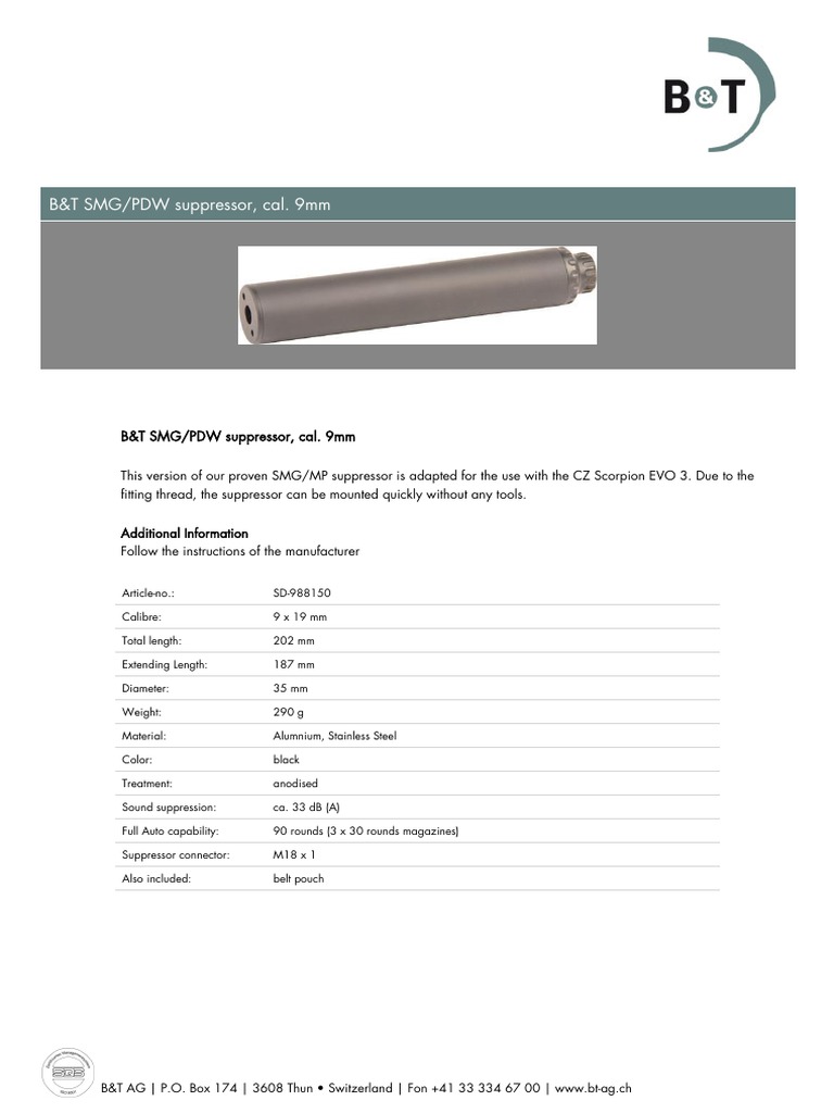 Sd-988150 B&T SMG PDW Suppressor Cal. 9mm | PDF