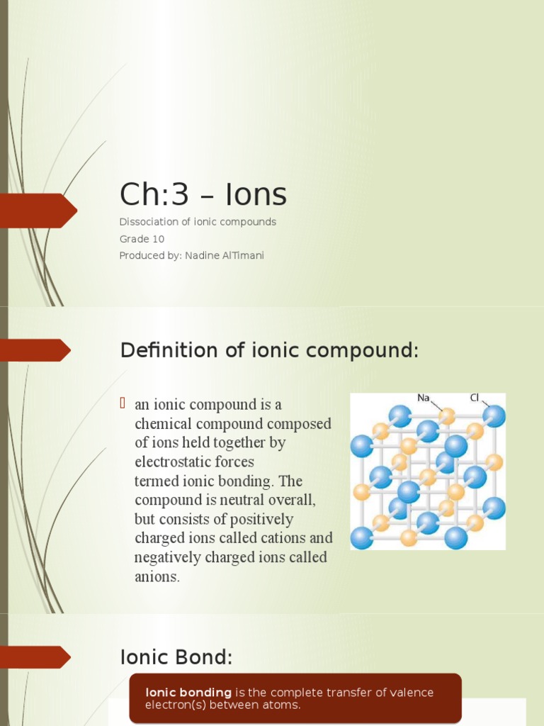 Ch:3 - Ions: Dissociation of Ionic Compounds Grade 10 Produced By ...