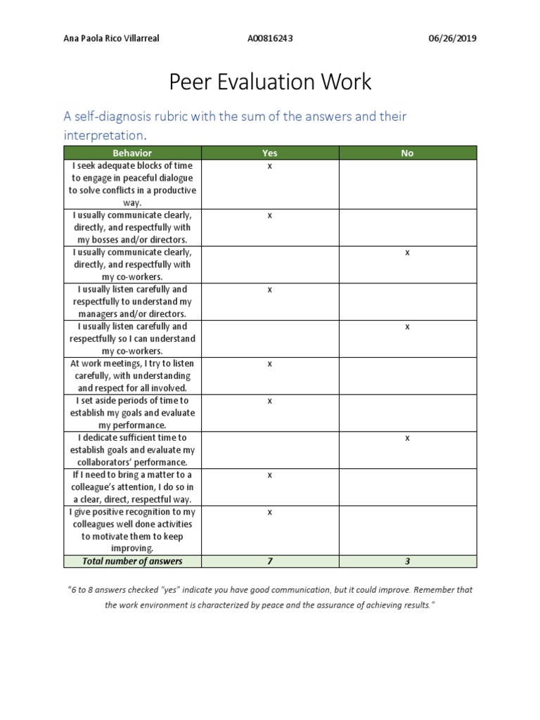 Peer Evaluation Work | PDF | Emotions | Communication