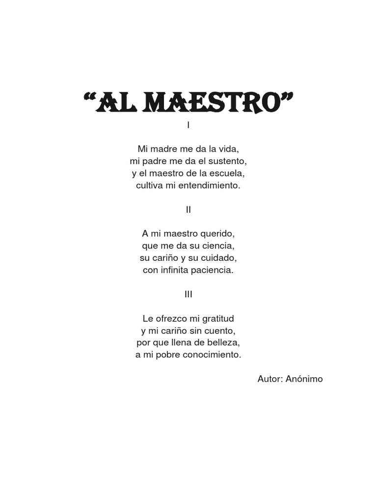 Poema al Maestro en Tres Estrofas | PDF | Poesía