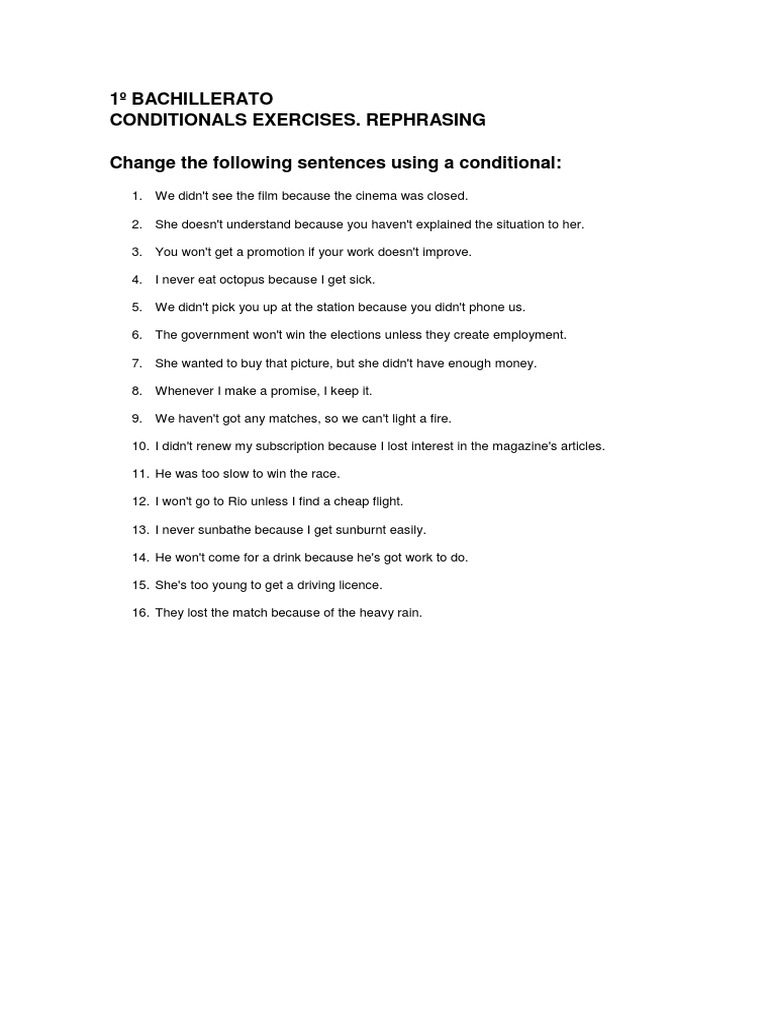 Rephrasing Conditional Sentences 1 | PDF