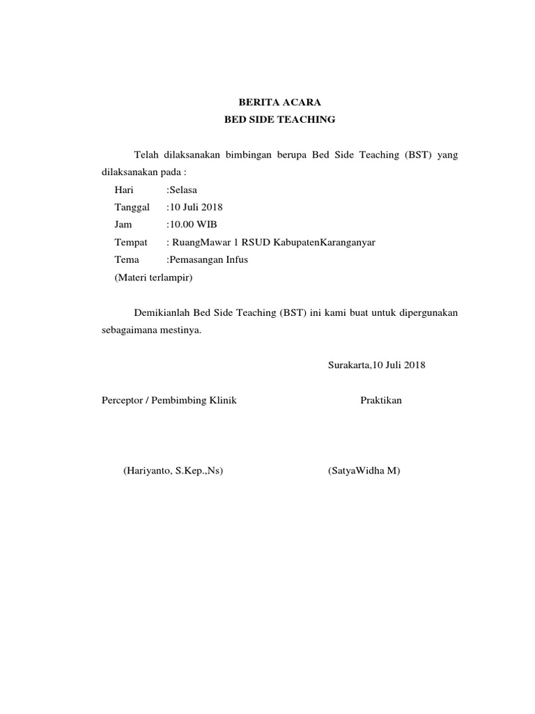 BST Pemasangan Infus Contoh | PDF