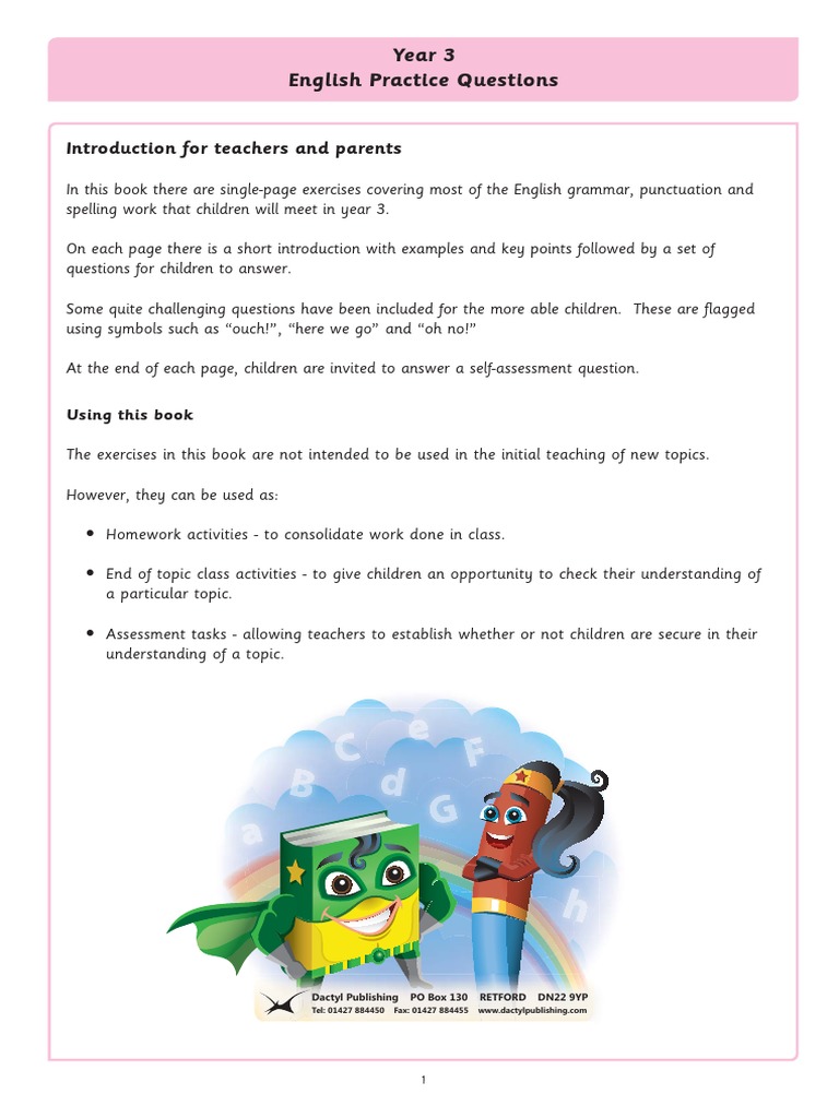 Year 3 English Practice Questions Answer Booklet | PDF | Adverb ...