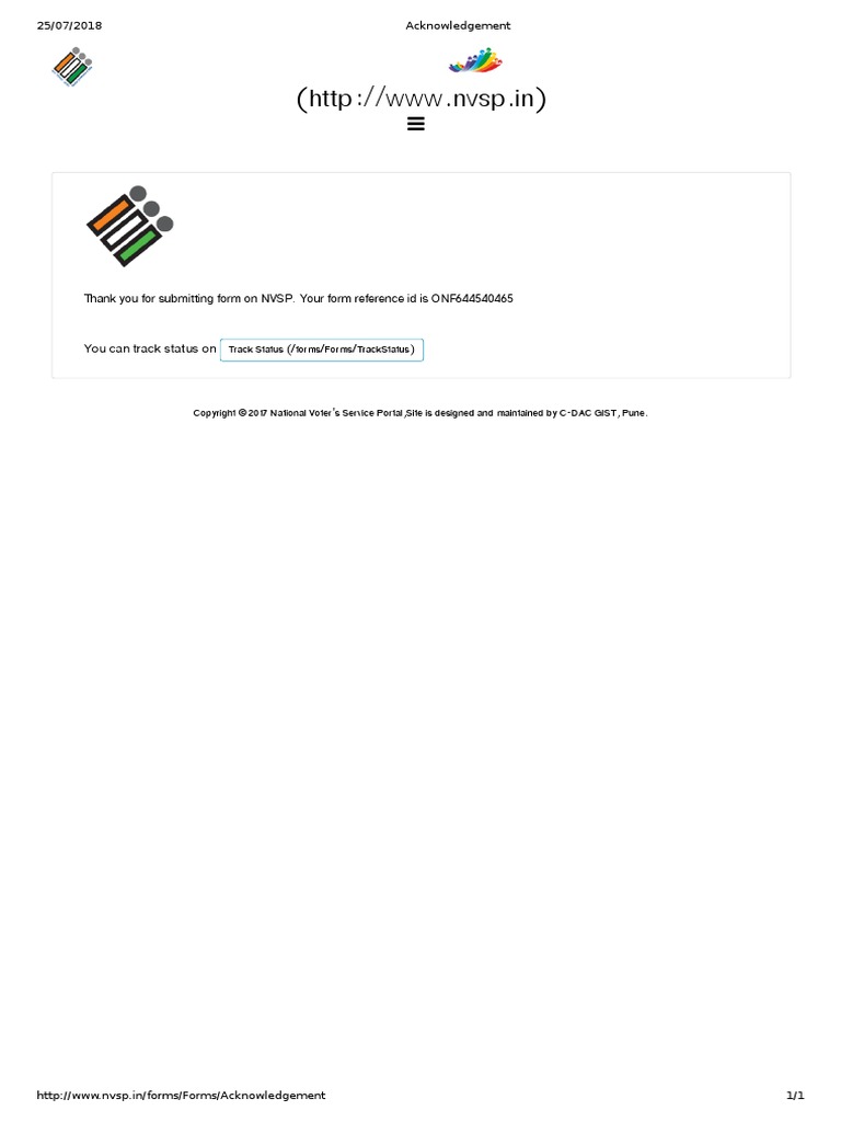 (HTTP://WWW - Nvsp.in) : You Can Track Status On | PDF