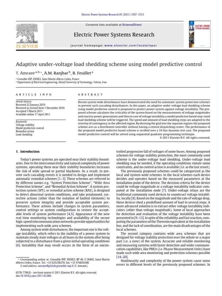 Adaptive Under-Voltage Load Shedding Scheme Using Model Predictive Control | PDF | Mathematical ...