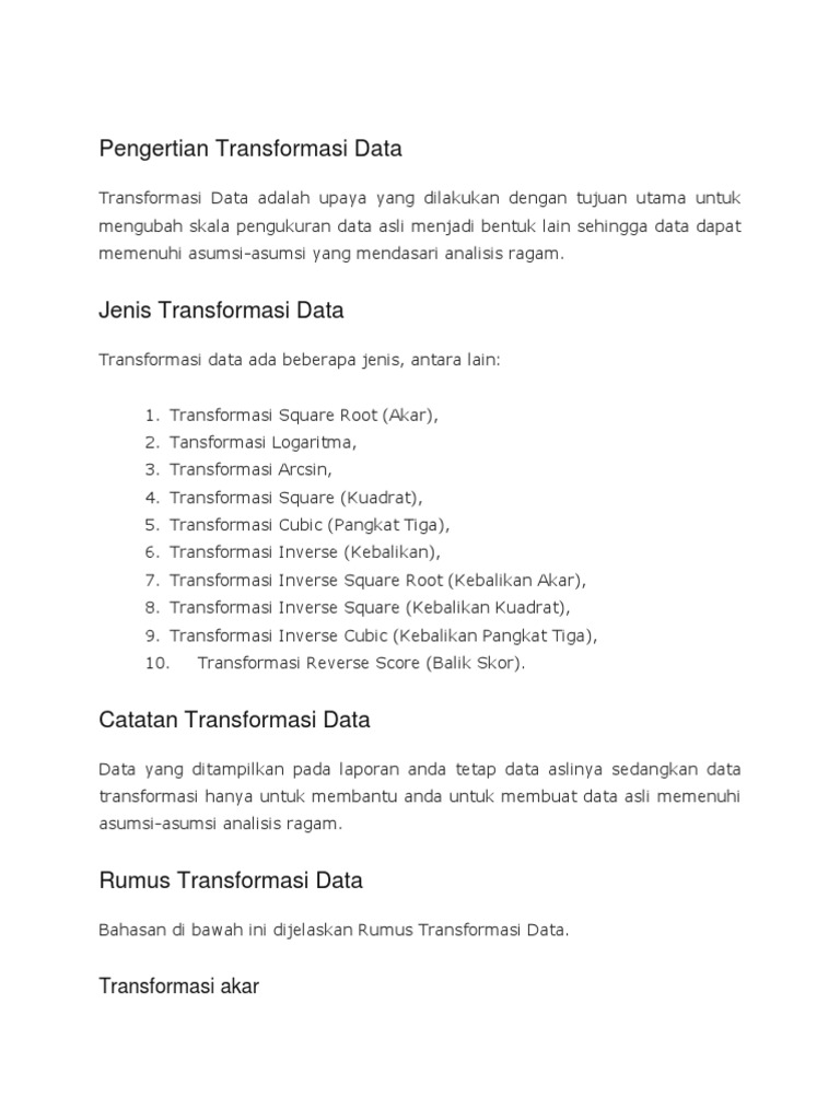 Pengertian dan Jenis Transformasi Data | PDF