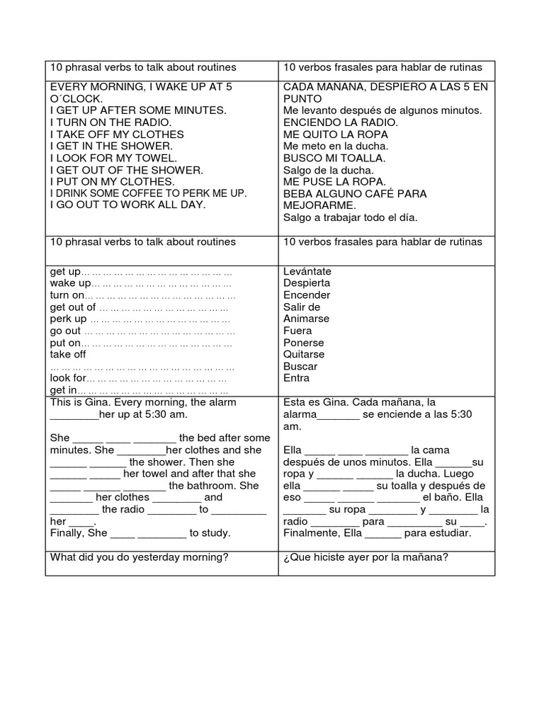 10 Phrasal Verbs To Talk About Routines | PDF