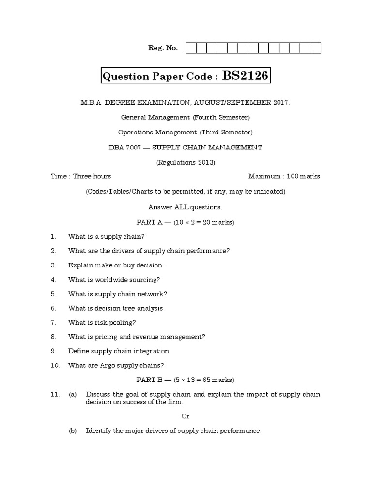 Supply Chain Management Exam Paper 2017 | PDF | Supply Chain | Risk