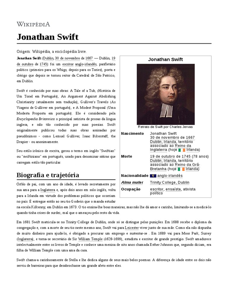 Jonathan Swift: Biografia e trajetória | Jonathan swift