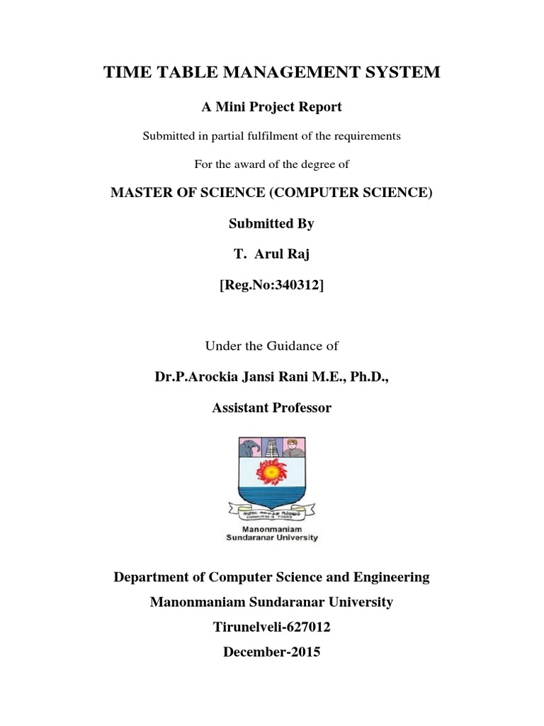 TIME TABLE MANAGEMENT SYSTEM A Mini Proj PDF | PDF | Microsoft Sql ...