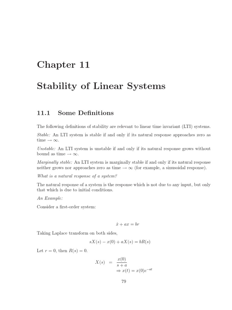 Stability of Linear Systems: 11.1 Some Definitions | PDF | Stability ...