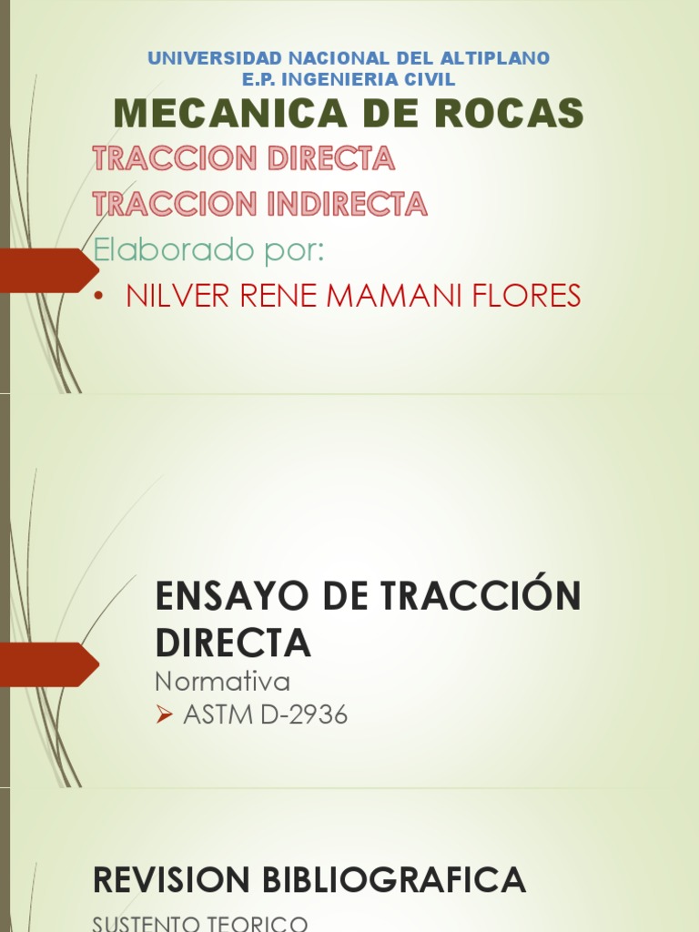 Determinación del esfuerzo máximo de tracción en rocas mediante ensayo ...