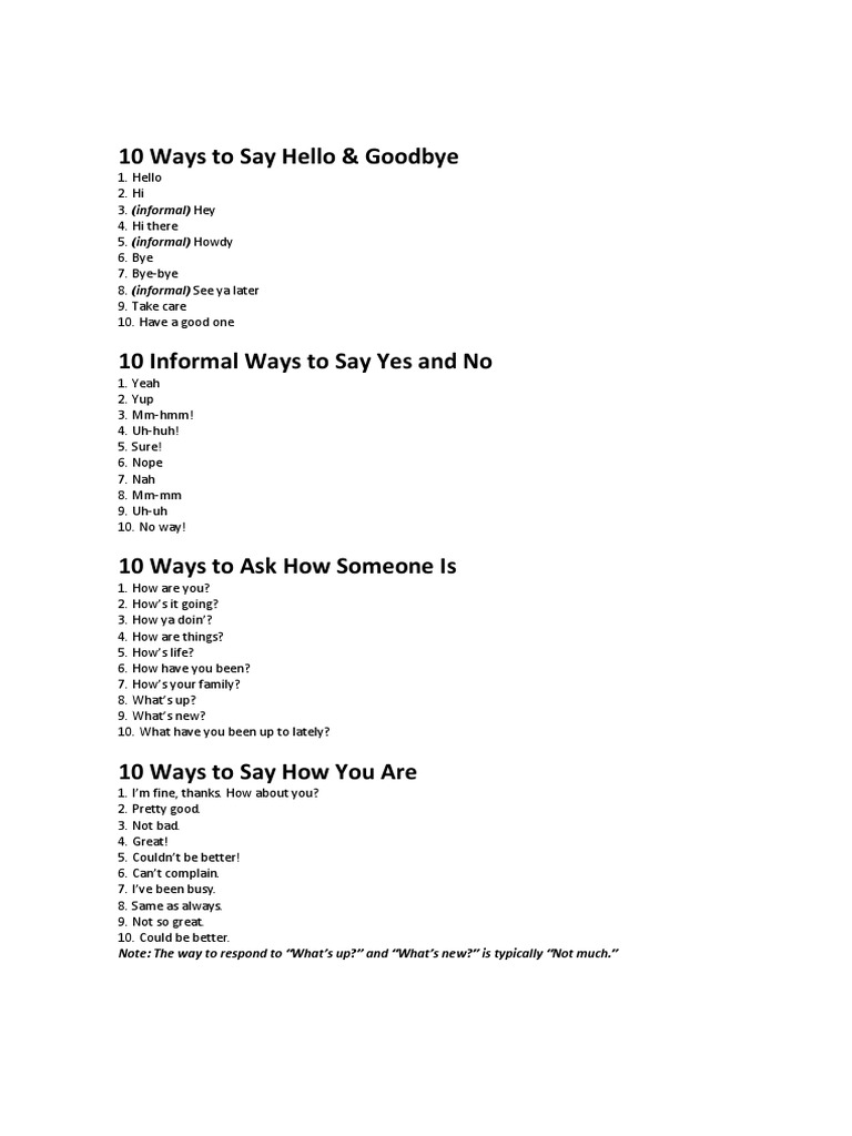 10 Ways To Say Hello & Goodbye | PDF
