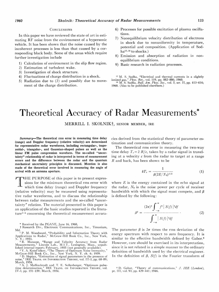 Theoretical Accuracy of Radar Measurements-Xd3 | PDF | Radar | Root ...
