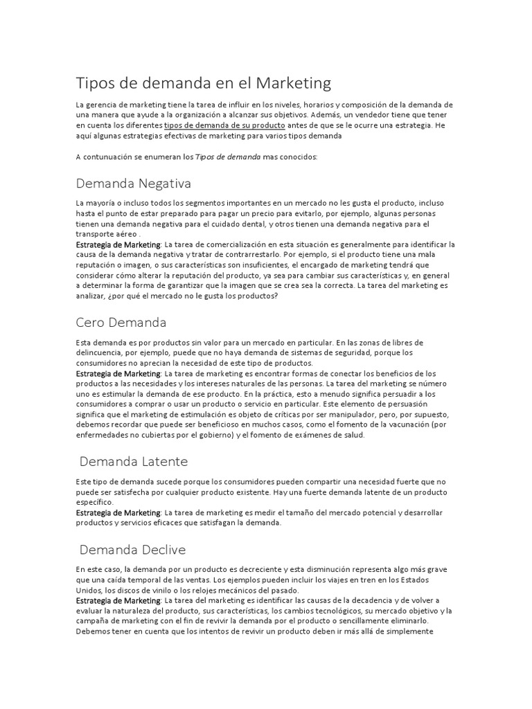 Tipos de Demanda en El Marketing | PDF | Producto (Negocio) | Marketing