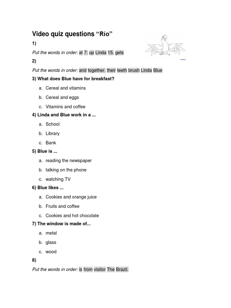 Rio Video Quiz Questions | PDF