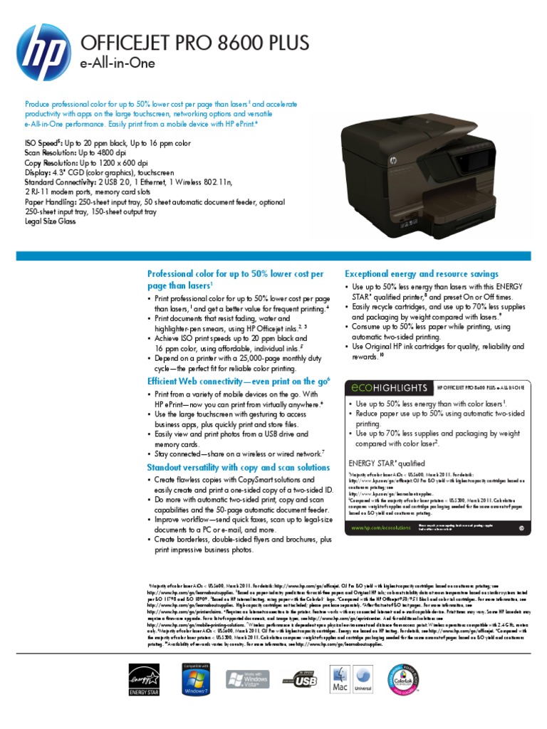 Officejet 8600 Plus eAIO PDF | PDF | Printer (Computing) | Image Scanner