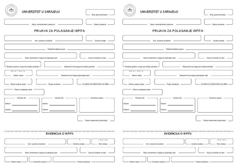 Prijava Za Polaganje Ispita | PDF