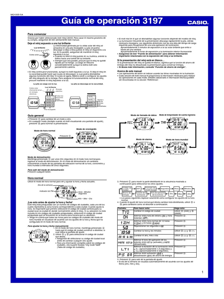 Manual Reloj Casio PDF | PDF | Hora | Reloj