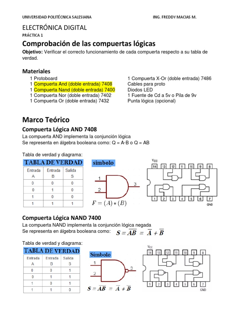 Comprobación de Compuertas Lógicas | PDF | Métodos y materiales de ...