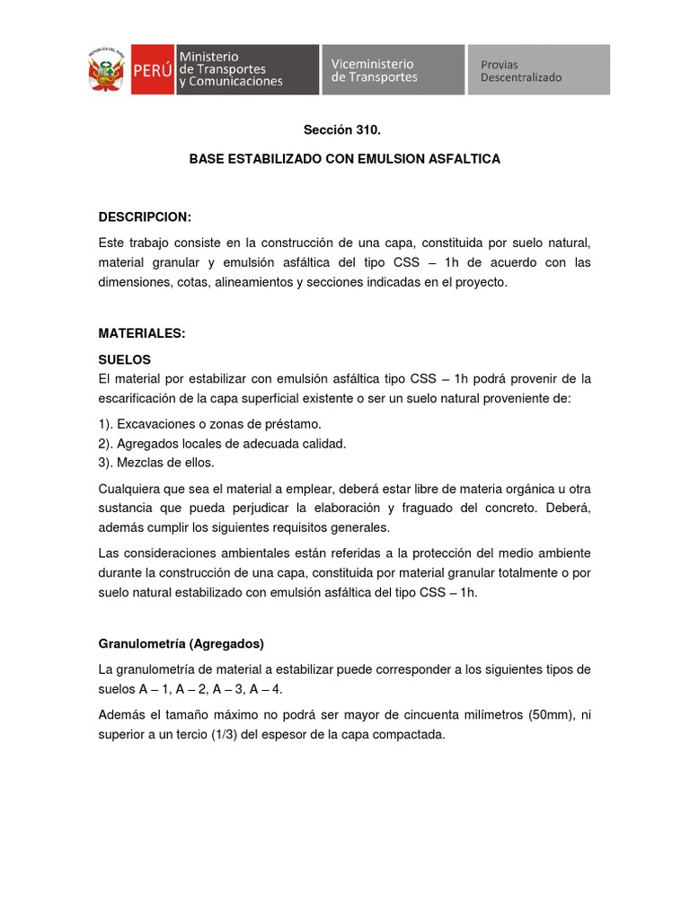 Base Estabilizada Con Emulsion | PDF | Suelo | Emulsión