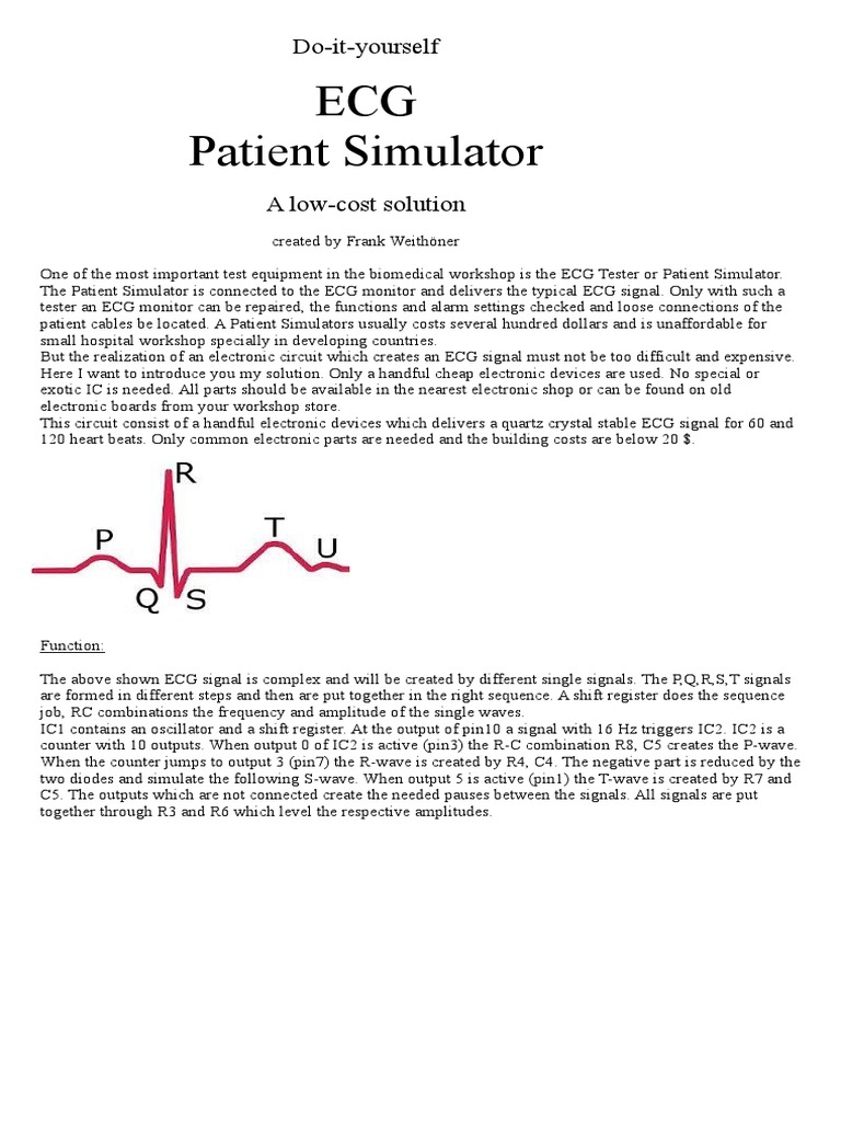 A Low-Cost Do-It-Yourself ECG Patient Simulator Using Common Electronic ...
