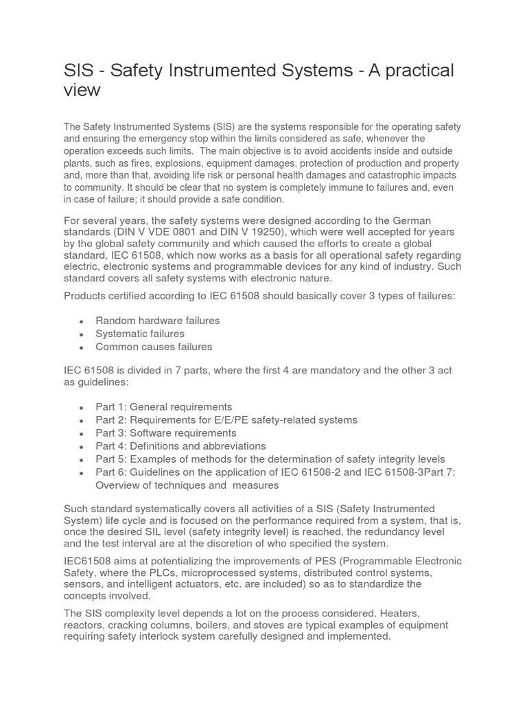 SIS - Safety Instrumented Systems - A Practical View | PDF | Prevention ...